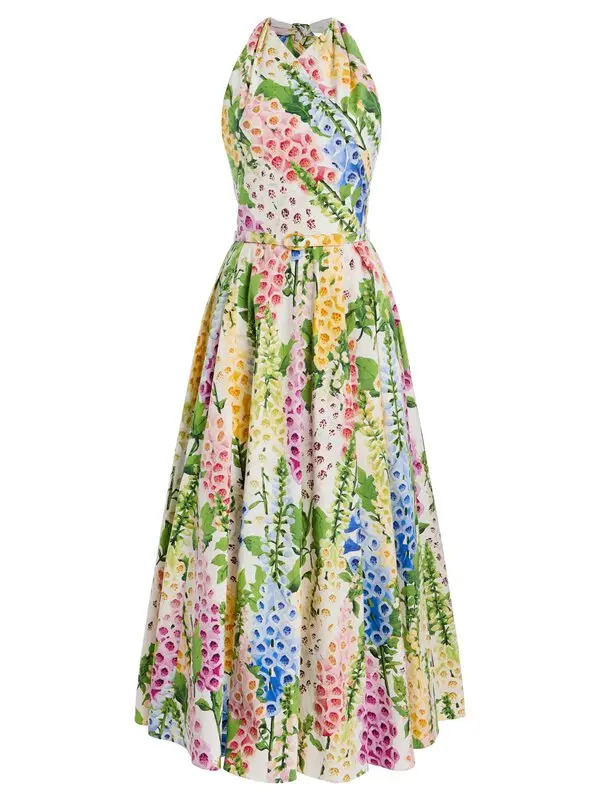 Oscar De La Renta Foxglove-printed Cotton-poplin Midi Halter Dress - Multi