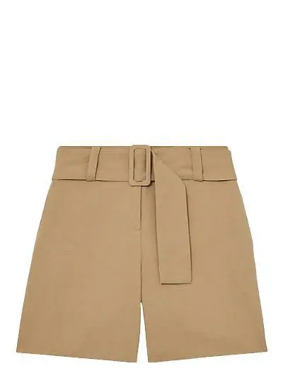 REISS Regular-fit Belted Cotton And Linen-blend Shorts - Camel