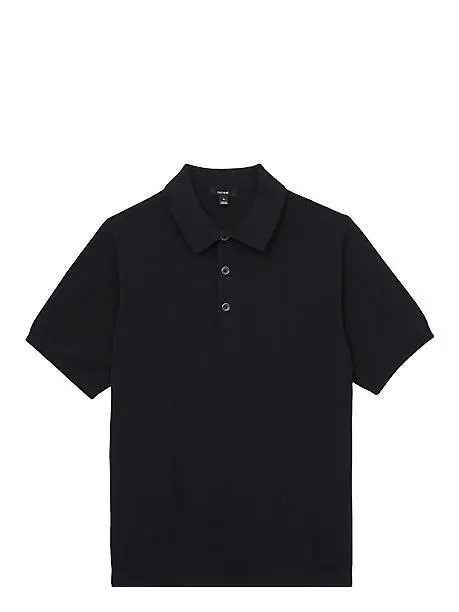 REISS Asher Half-button Short-sleeve Cotton And Silk-blend Polo - Navy