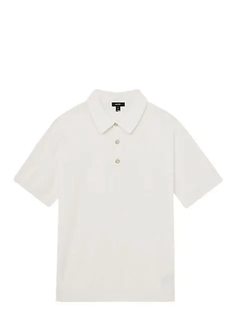 REISS Asher Half-button Short-sleeve Cotton And Silk-blend Polo - Off White