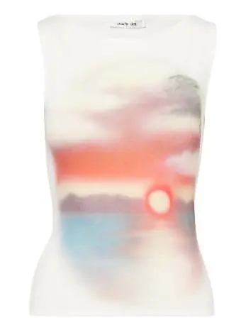 PEACHY DEN Sleeveless Graphic Print Stretch-cotton Top - Sunshine