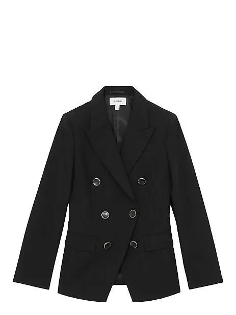 REISS Wool-blend Double-breasted Blazer - Black
