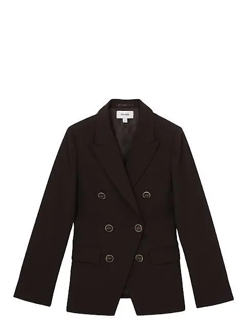 REISS Wool-blend Double-breasted Blazer - Chocolate Brown