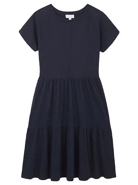 THE WHITE COMPANY Tiered Cotton-jersey Knee-length Dress - Ink
