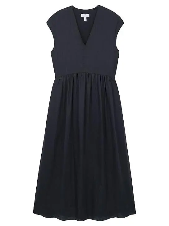 THE WHITE COMPANY V-neck Ramie Maxi Dress - Black