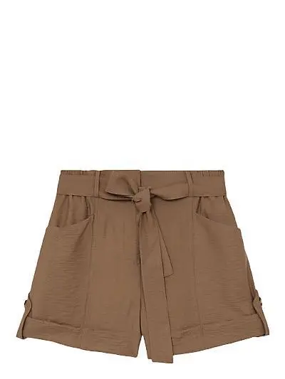 REISS Belted High Rise Woven Shorts - Neutral