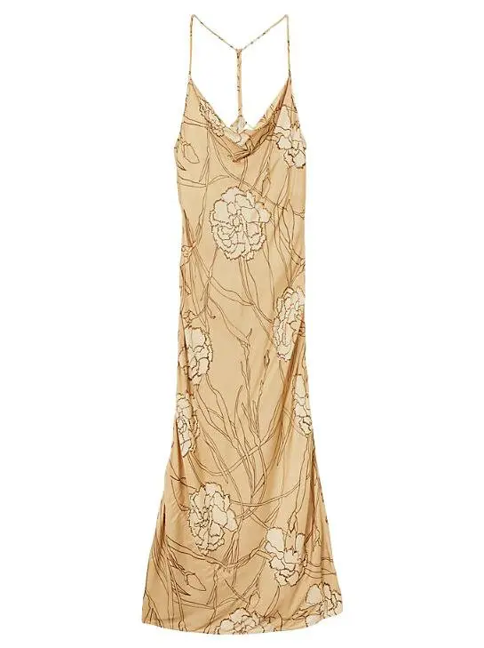REISS Rochelle Cowl-neck Floral-print Satin Maxi Dress - Gold