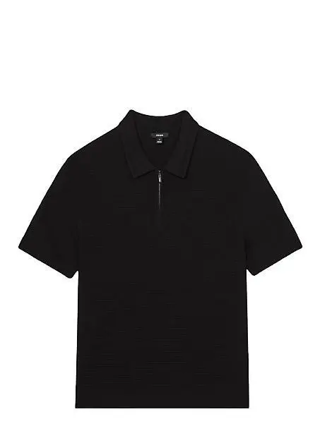 REISS Regis Half-zip Short-sleeve Stretch-woven Polo - Black