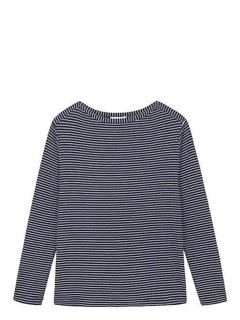 THE WHITE COMPANY Ribbed Modal And Cotton-blend Top - Navy/ivory
