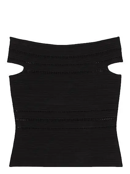 REISS Alessia Off-shoulder Slim-fit Stretch-knit Top - Black