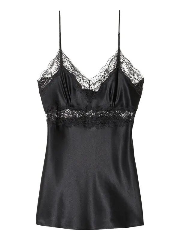 NILI LOTAN Felicie Lace Silk Cami Top - Black