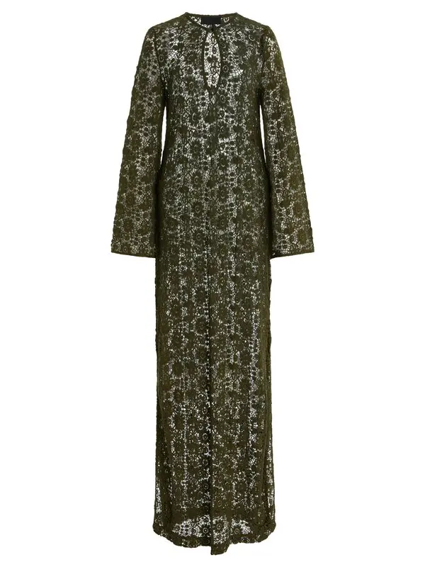 NILI LOTAN Della Cotton Lace Maxi Dress - Dark Green