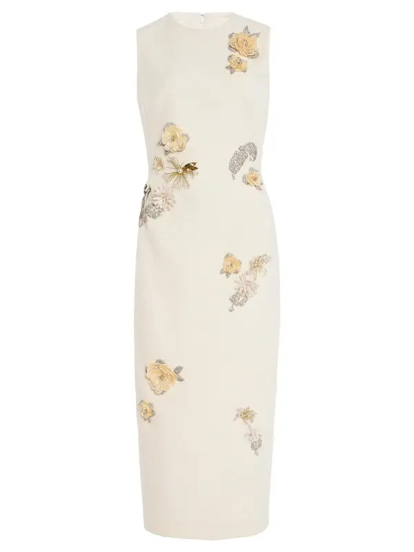 Oscar De La Renta Embellished Tweed Midi Dress - Ivory