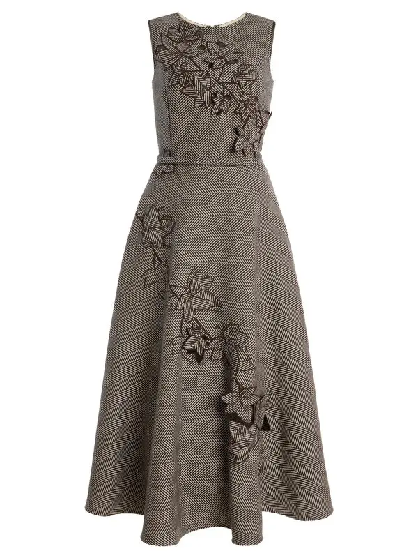 Oscar De La Renta Embroidered Wool-cashmere Midi Dress - Taupe
