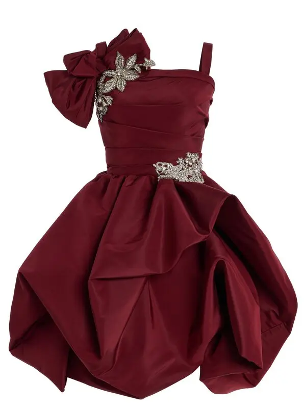 Oscar De La Renta Embellished Silk Cocktail Dress - Burgundy
