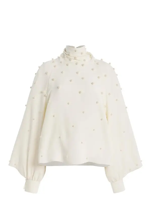 Oscar De La Renta Pearl-embellished Silk-georgette Blouse - Ivory