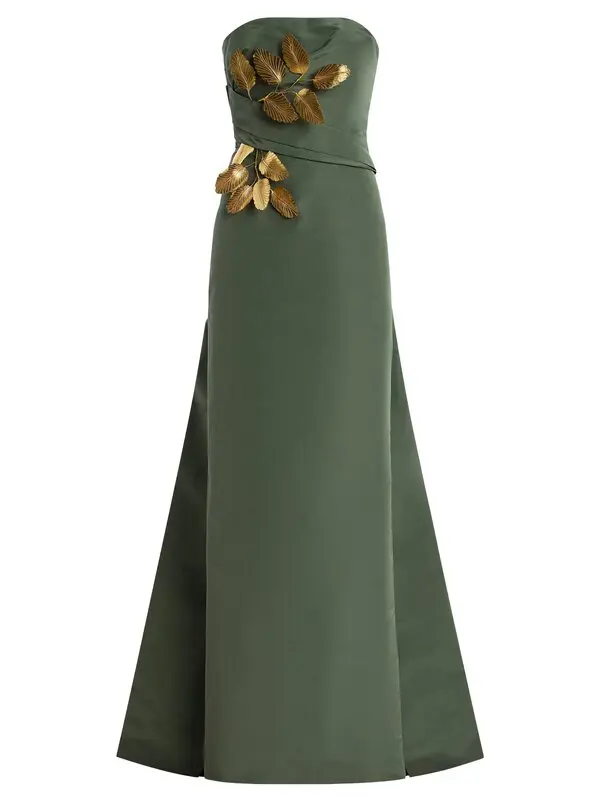 Oscar De La Renta Leaf-detailed Silk Column Gown - Green