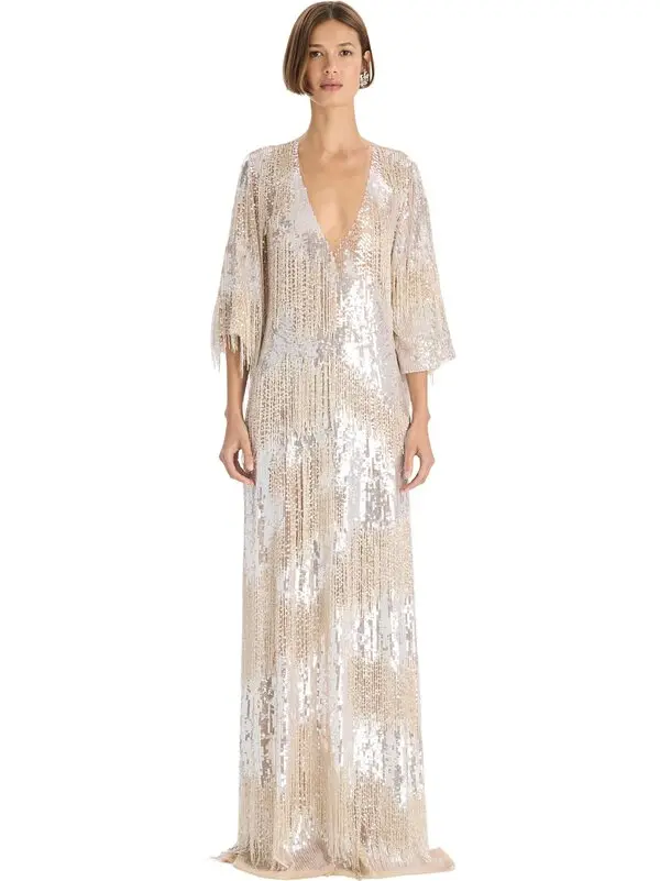 Oscar De La Renta Sequined Gown - Ivory