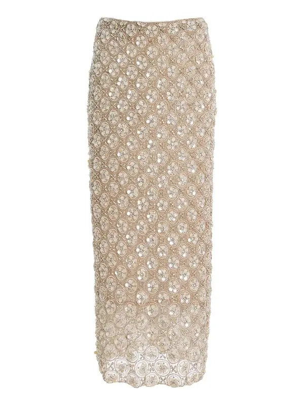 Oscar De La Renta Mother Of Pearl-embellished Tulle Midi Skirt - Silver