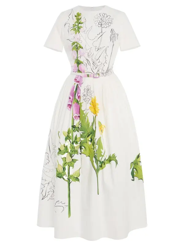 Oscar De La Renta Dandelion-printed Cotton-poplin Midi Dress - White