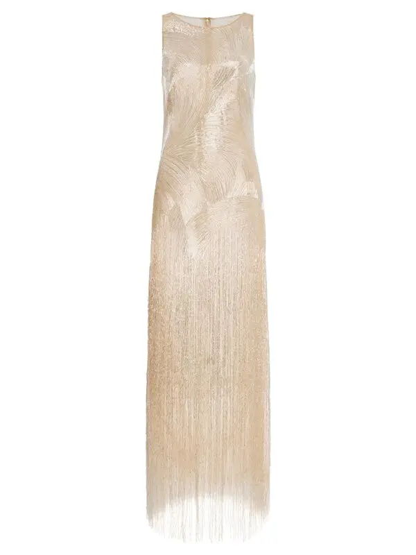 Oscar De La Renta Metallic Fringe Gown - Silver