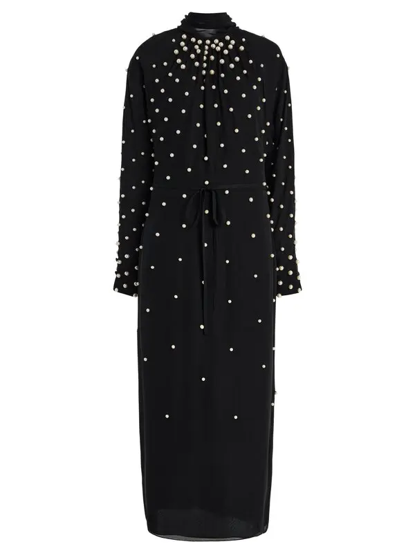 Oscar De La Renta Pearl-embellished Silk-georgette Midi Dress - Black