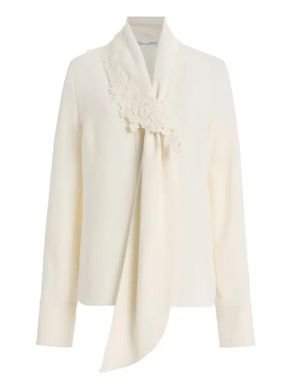 Oscar De La Renta Tie-detailed Silk-georgette Blouse - Ivory