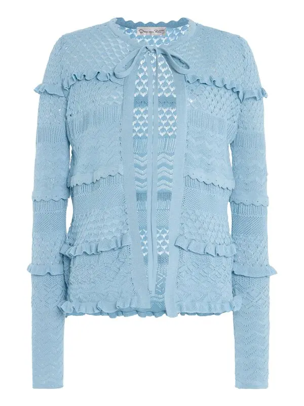 Oscar De La Renta Mixed-stitch Silk-cotton Cardigan - Light Blue