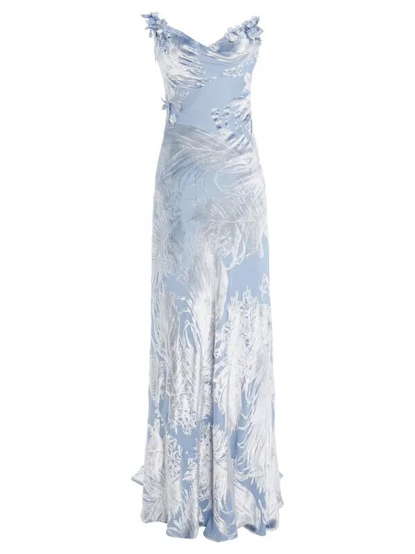 Oscar De La Renta Draped Devoré Velvet Gown - Light Blue