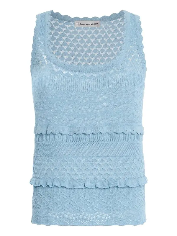 Oscar De La Renta Mixed-stitch Silk-cotton Tank Top - Light Blue