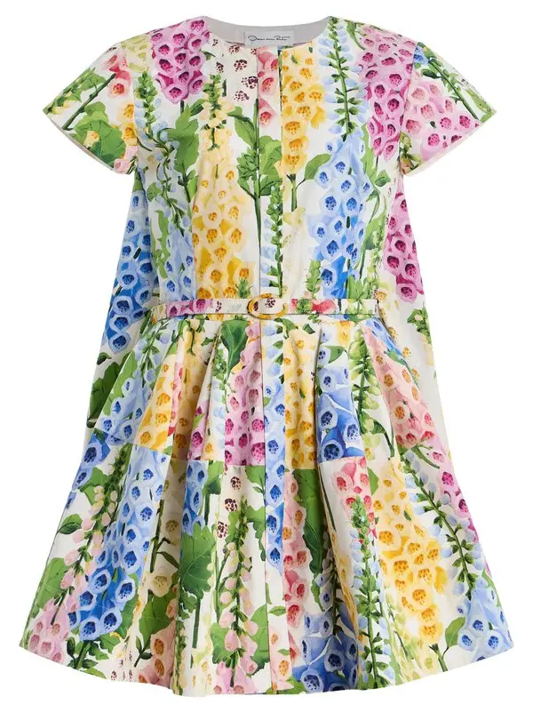 Oscar De La Renta Foxglove Printed Cotton-poplin Mini Dress - Multi