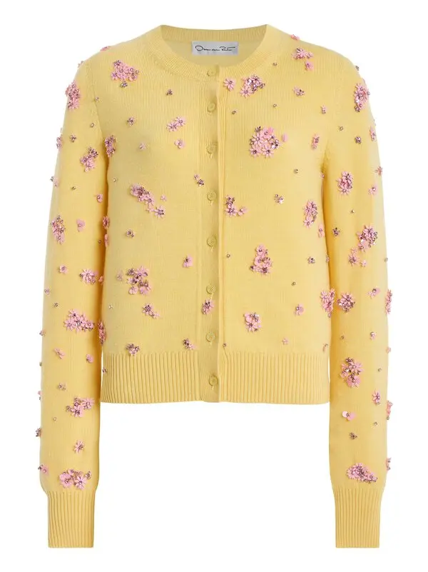 Oscar De La Renta Embellished Wool Cardigan - Yellow