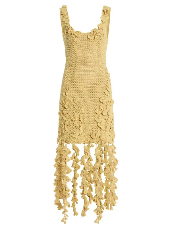 Oscar De La Renta Appliquéd Crocheted-cotton Mini Dress - Yellow