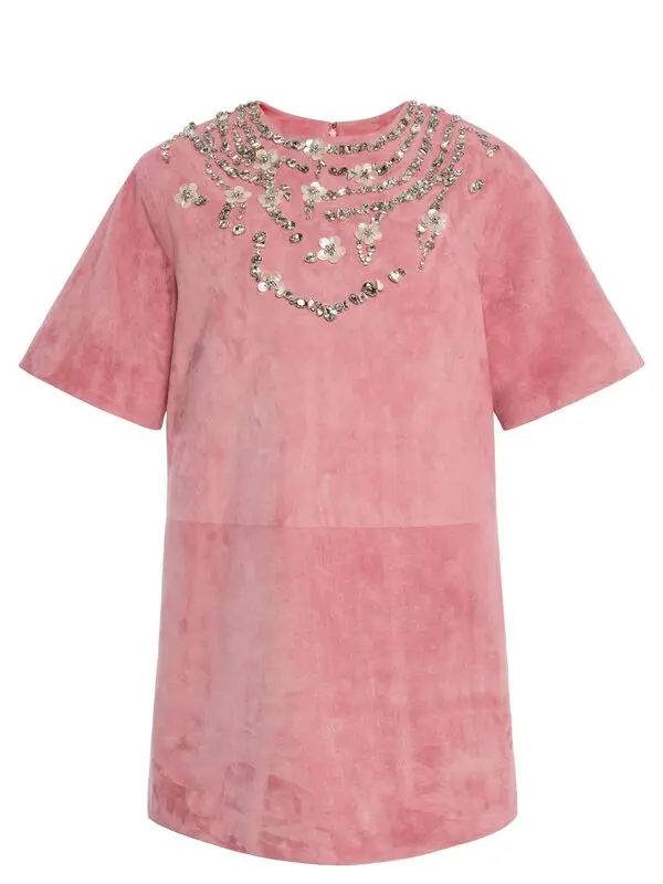 Oscar De La Renta Embellished Suede Mini Dress - Pink
