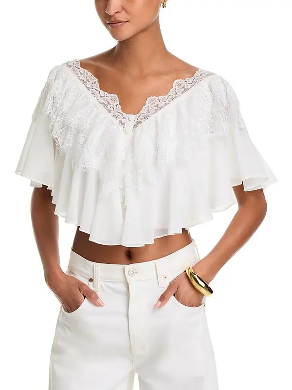 Aqua Lace Ruffle Top - Ivory