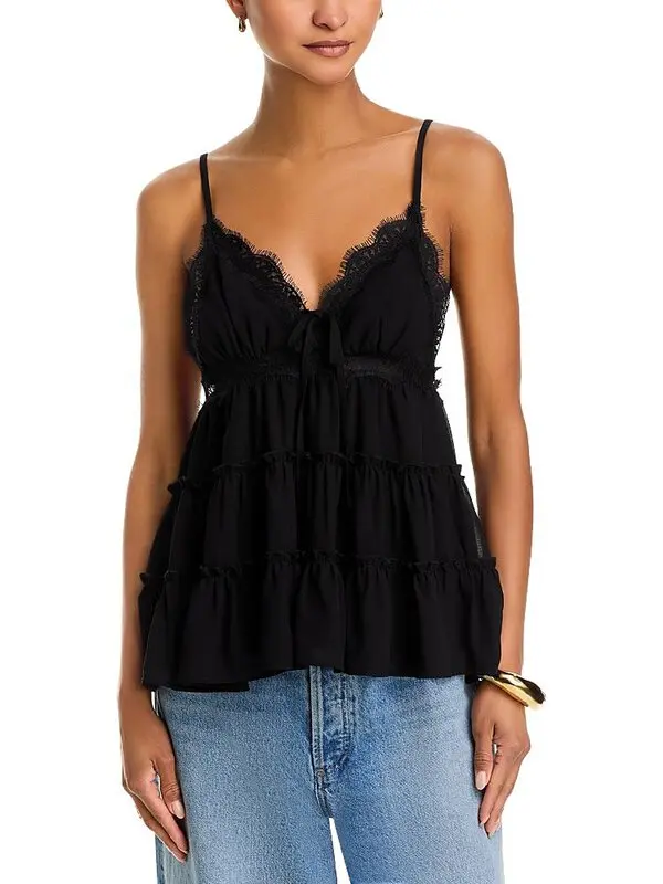 Aqua Lace Trimmed Camisole Top - Black