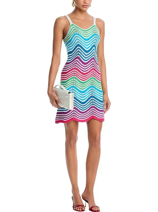 Aqua Scallop Hem Crochet Tank Dress - Rainbow Multi
