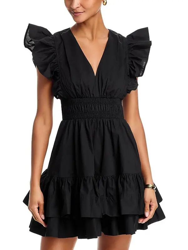 Aqua Flutter Sleeve Mini Dress - Black