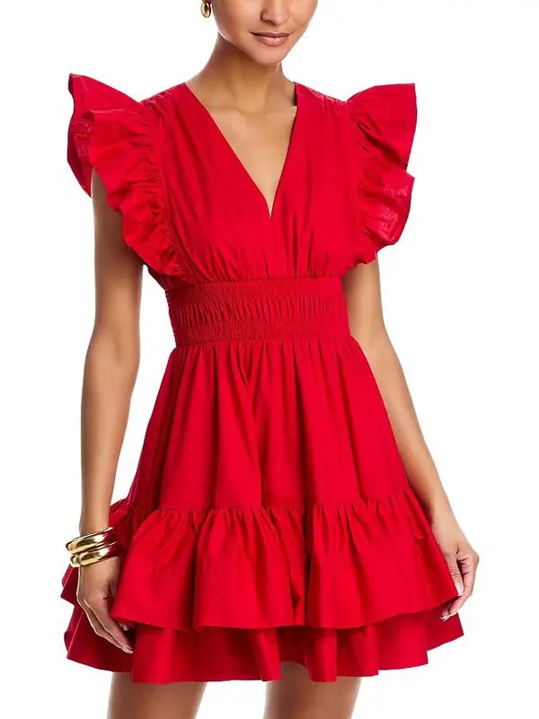 Aqua Flutter Sleeve Mini Dress - Red Orange
