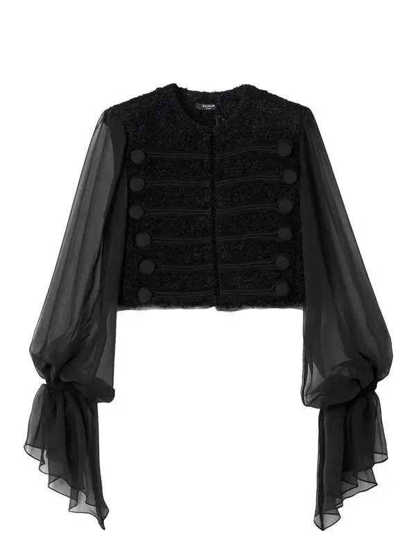 Balmain Tweed And Silk-chiffon Jacket - Black