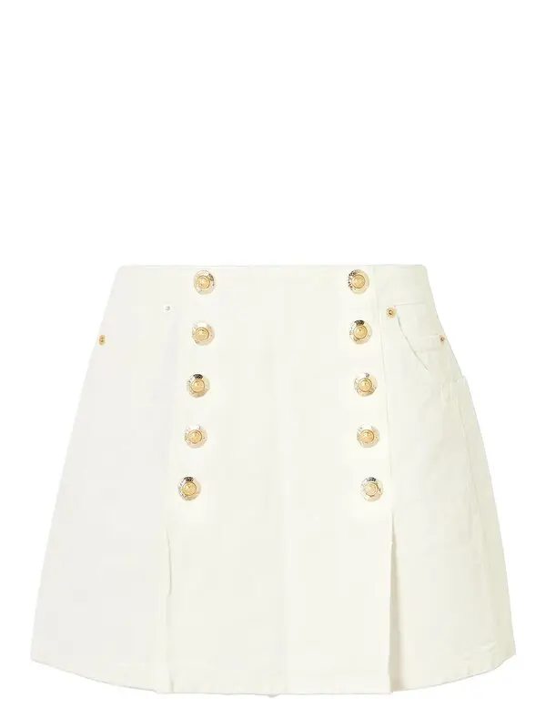 Balmain Embellished Pleated Cotton-canvas Mini Skirt - Neutrals