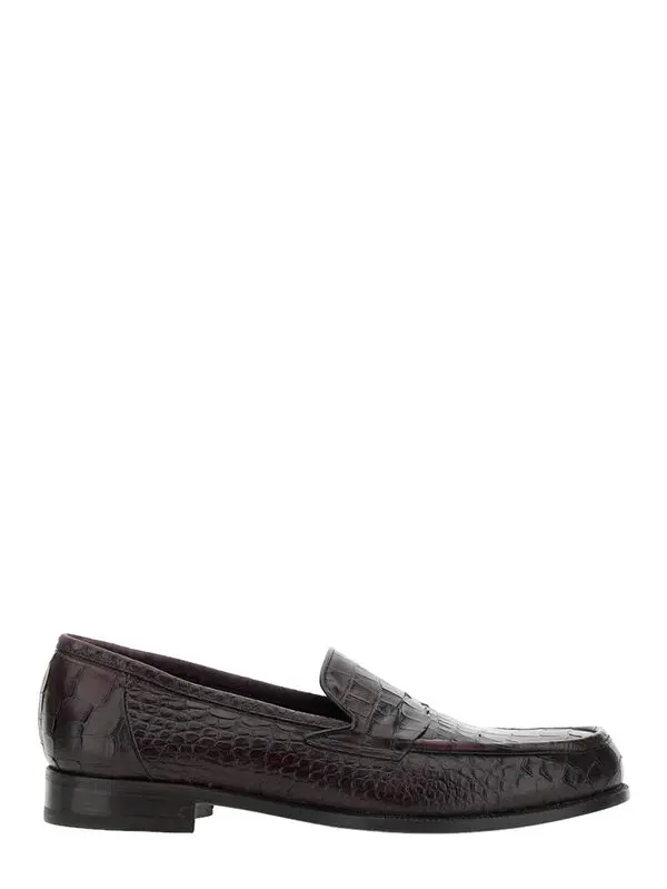 LIDFORT Luisiana Bordeaux Embossed Crocodile Loafers - Red