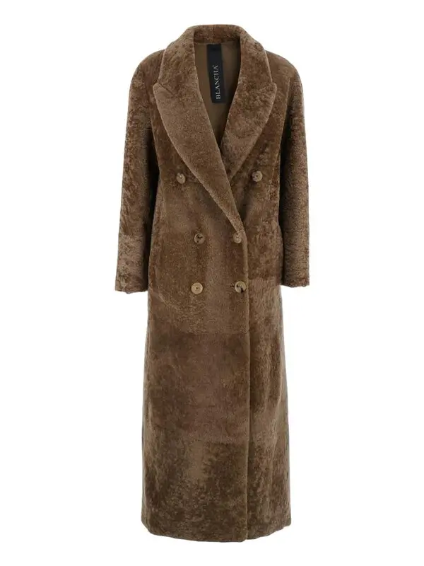 BLANCHA Double-breasted Shearling Coat - Brown