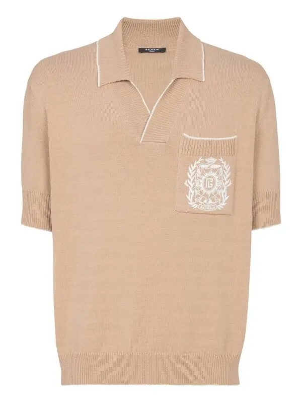 Balmain Knitted Crest-detail Polo Shirt - Beige