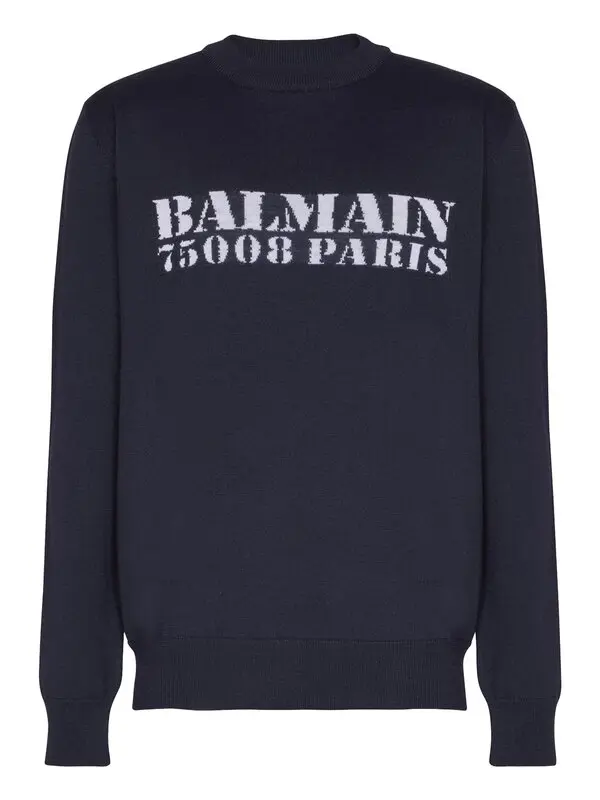 Balmain Merino Wool Logo Sweater - Navy
