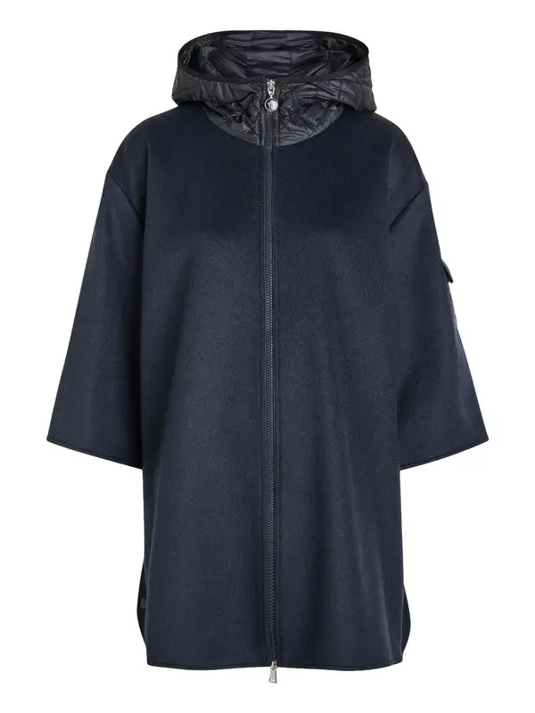 Moncler Hooded Wool-blend Cape Coat - Blue Dark