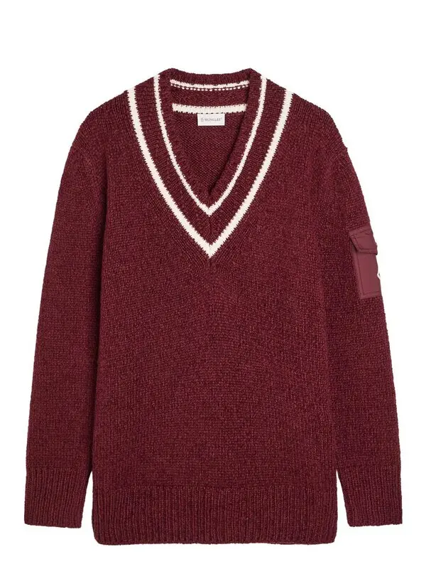 Moncler V-neck Knitted Jumper - Red Dark