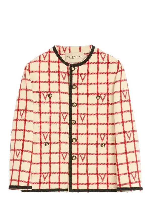 Valentino Garavani Regular-fit Jacket With V Check Pattern - Butter/paris