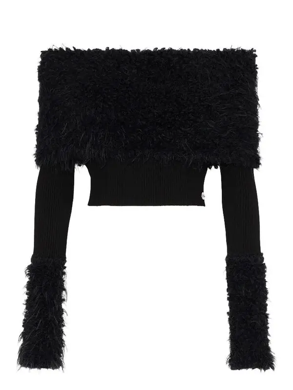 JEAN PAUL GAULTIER Ribbed Knit Sweater With Fuzzy Trim - Black