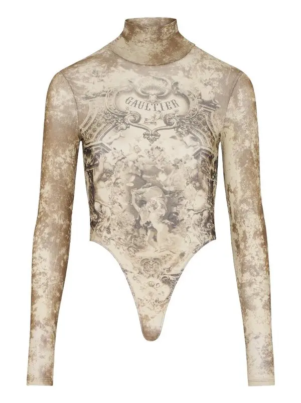 JEAN PAUL GAULTIER Mã©daillon Print Bodysuit - Beige